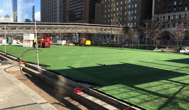 Turf goes down on West Thames rubber pellet field | The Greer Journal